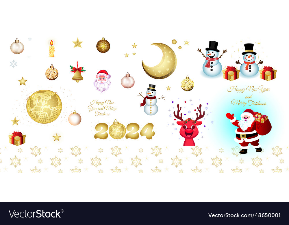 A large new years set with christmas elements Vector Image