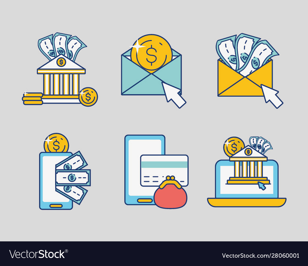 Bundle fintech set icons Royalty Free Vector Image