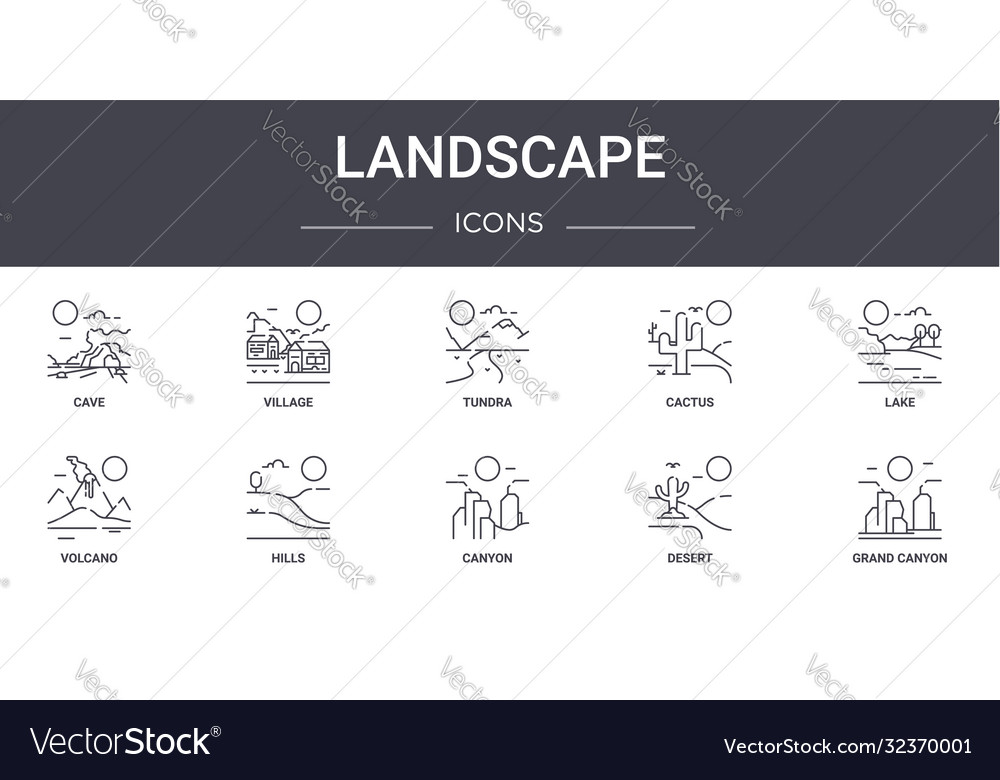 Landscape concept line icons set contains icons Vector Image
