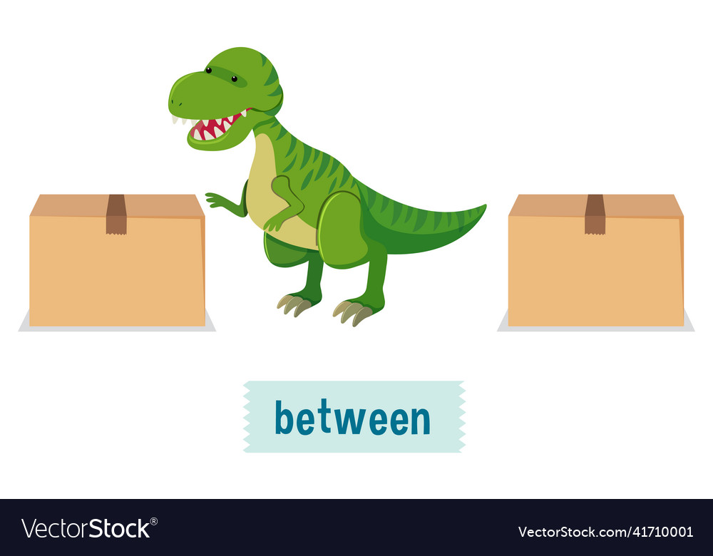Preposition of place with cartoon dinosaur Vector Image