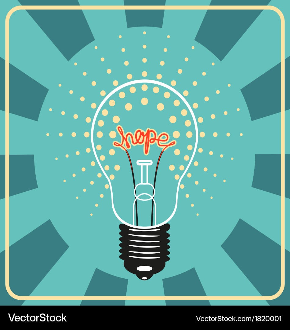 Shining lamp with emotional sign hope inside Vector Image