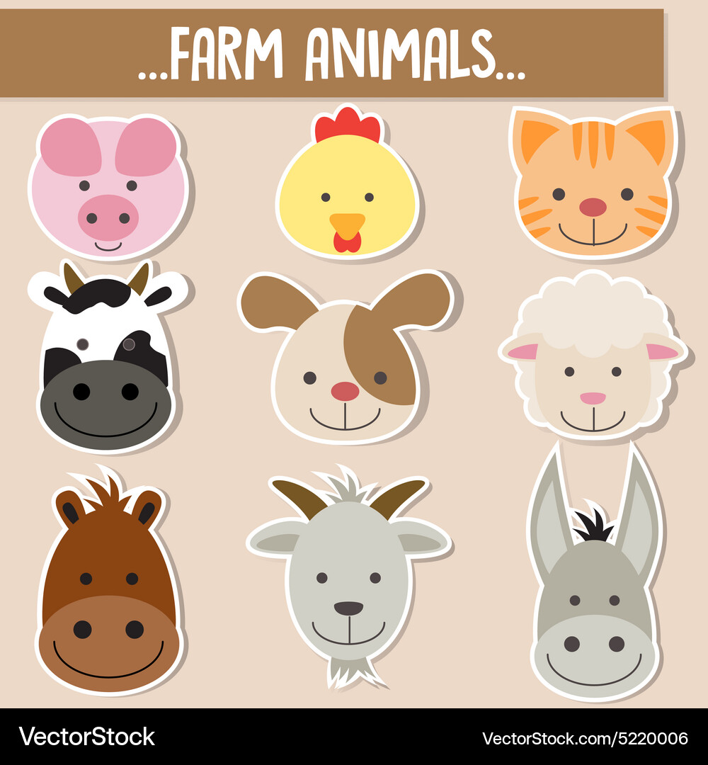 Cute Farm Animal Faces Royalty Free Vector Image