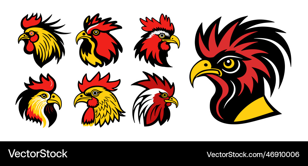 Exotic rooster head mascot collection rooster Vector Image