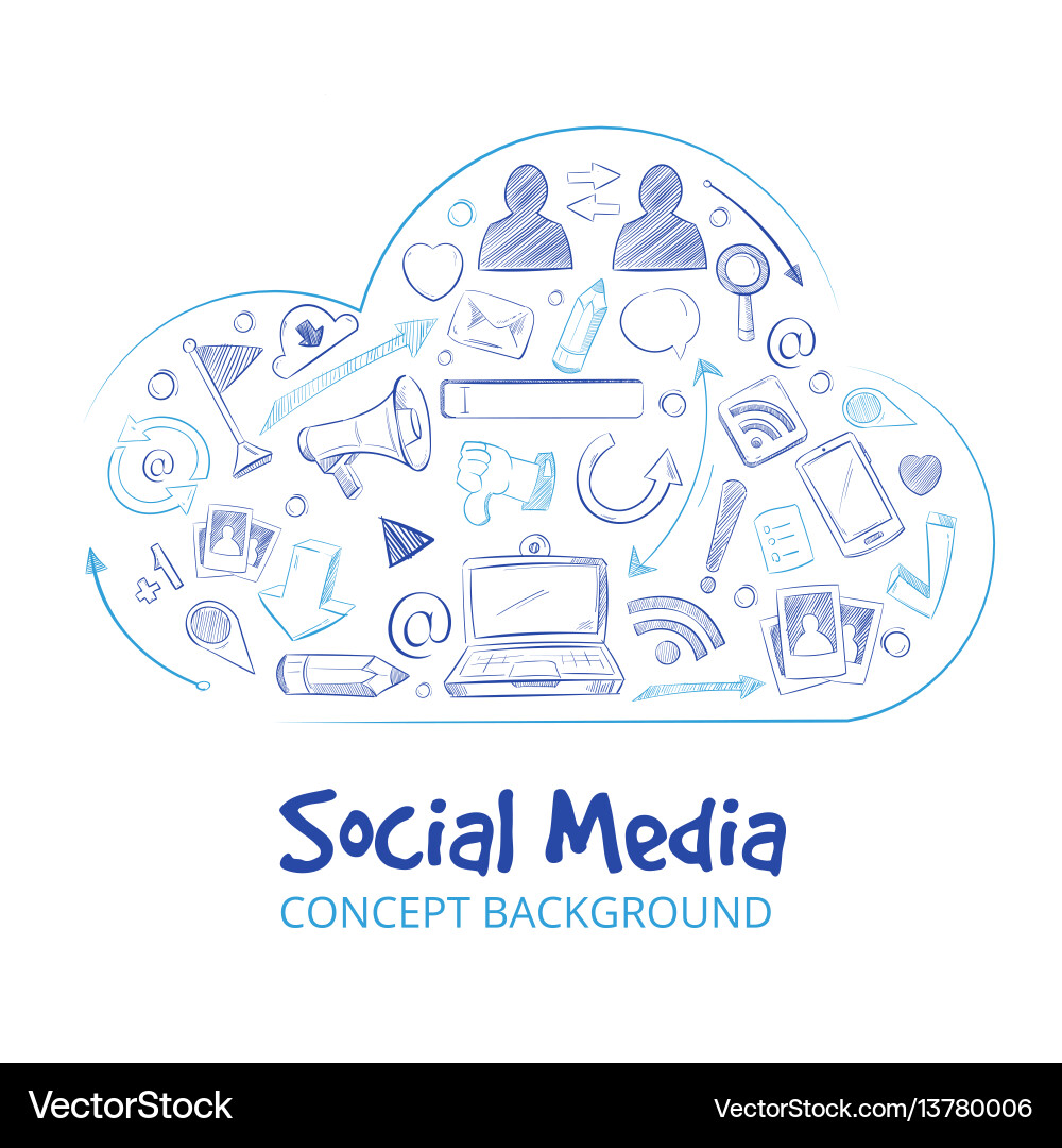 Hand drawn social media networking doodle sketch Vector Image