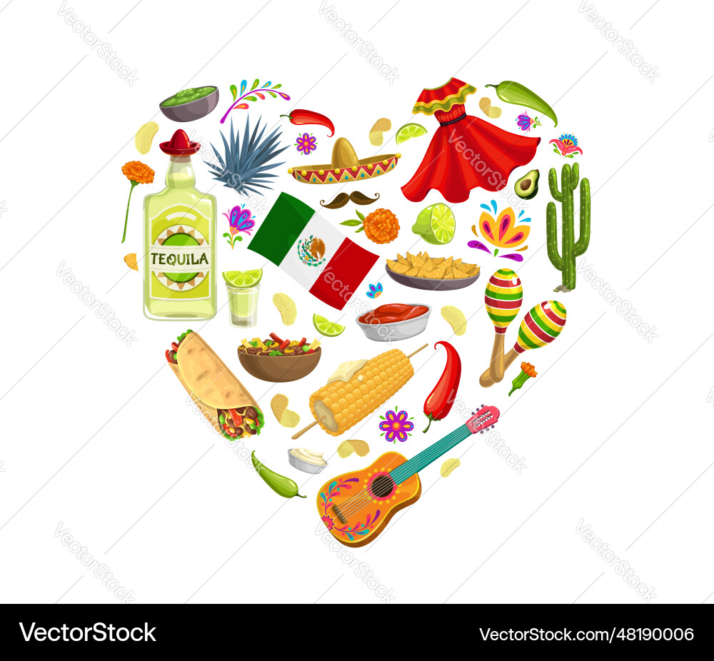 Love mexico heart shape with musical instruments Vector Image