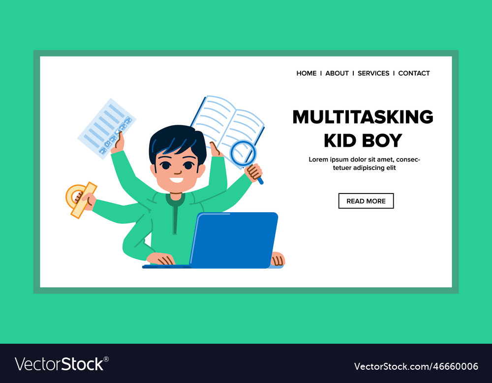 Multitasking kid boy Royalty Free Vector Image