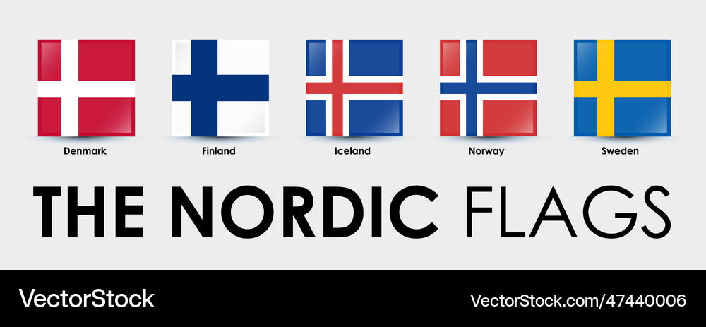 Nordic countries flag set of square flags Vector Image