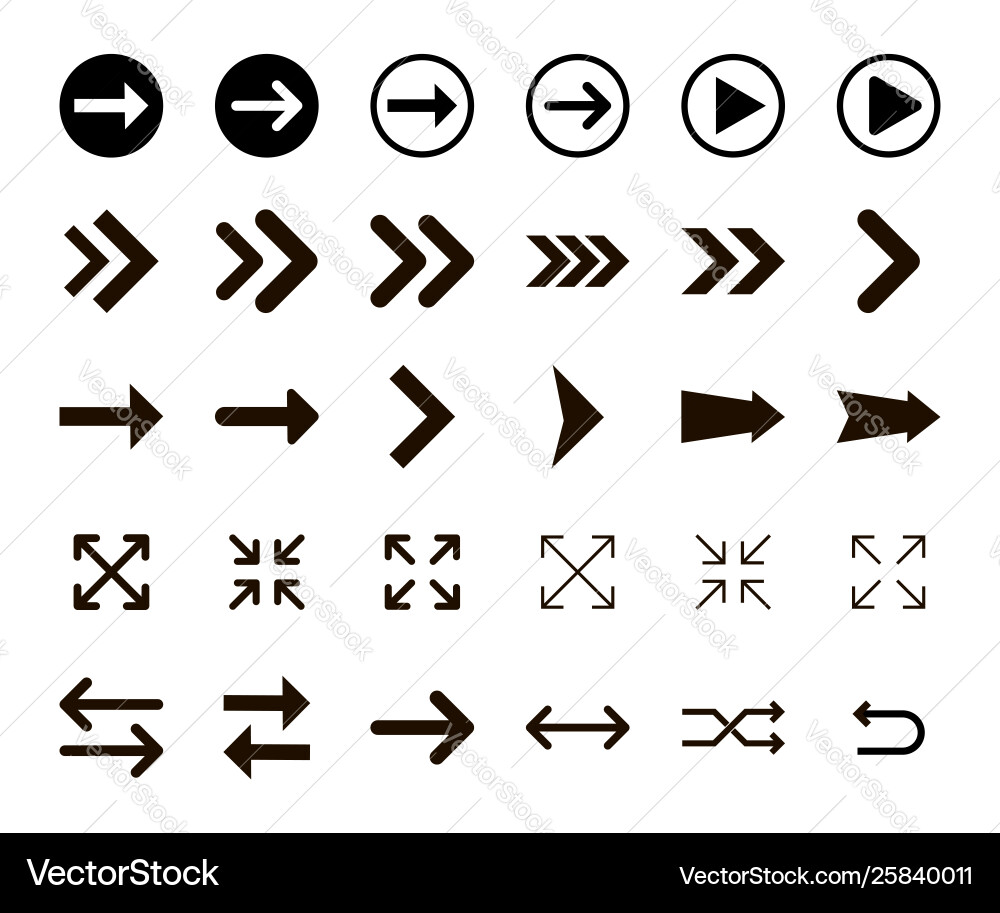 Arrows collection with elegant style and black Vector Image