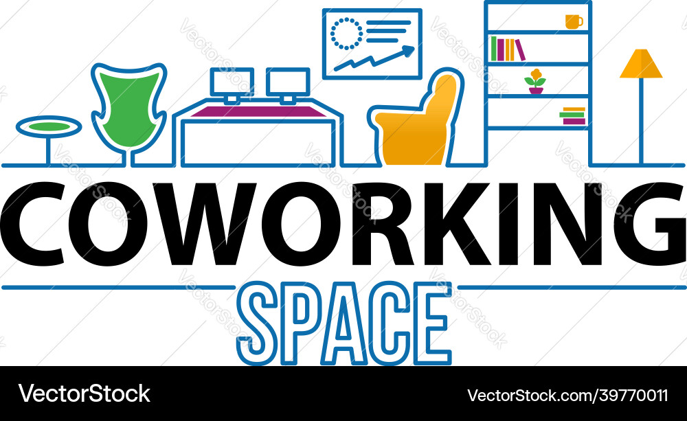 Coworking office spaces logo in a modern interior Vector Image