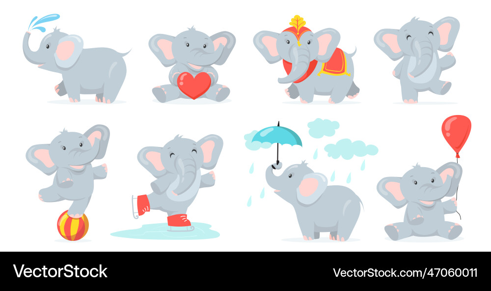 Cute baby elephant set Royalty Free Vector Image