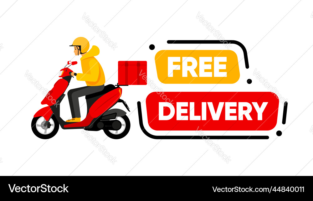 Free delivery banner scooter with a man Royalty Free Vector