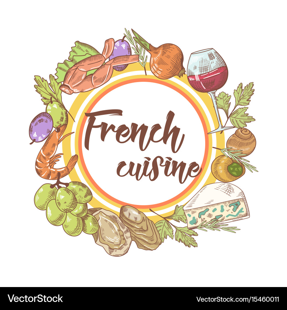 French cuisine hand drawn background with cheese Vector Image