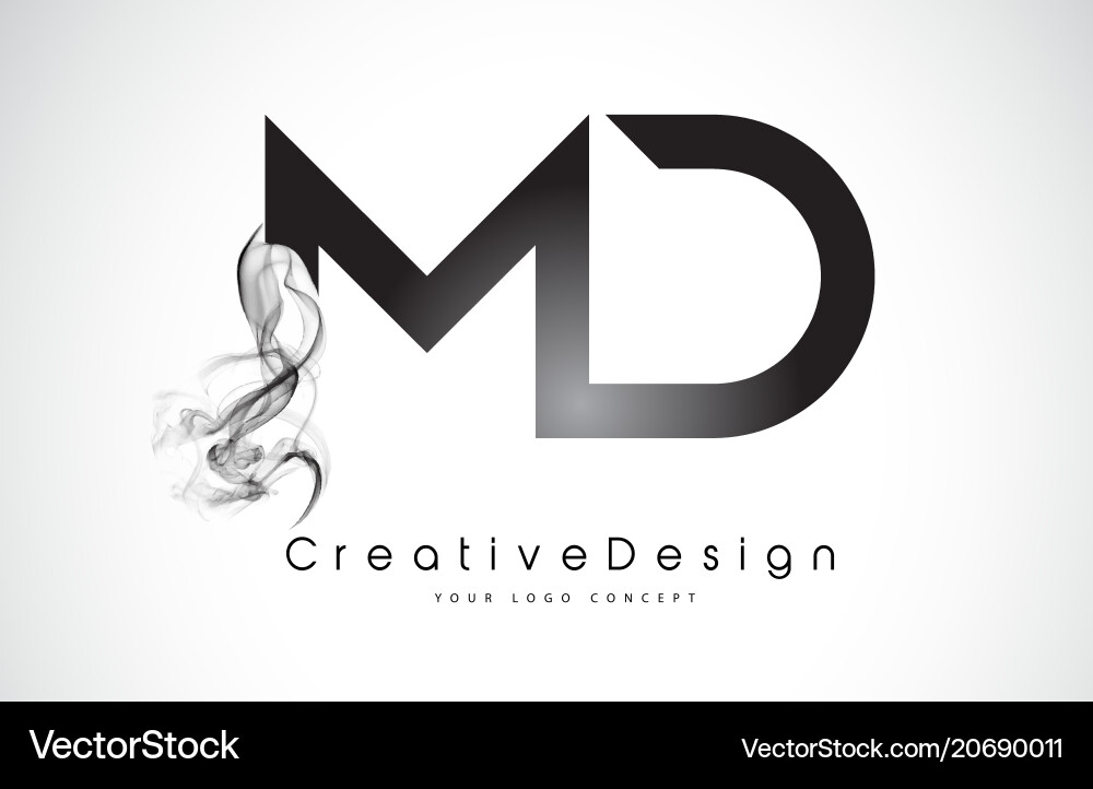 Md letter logo design with black smoke Royalty Free Vector