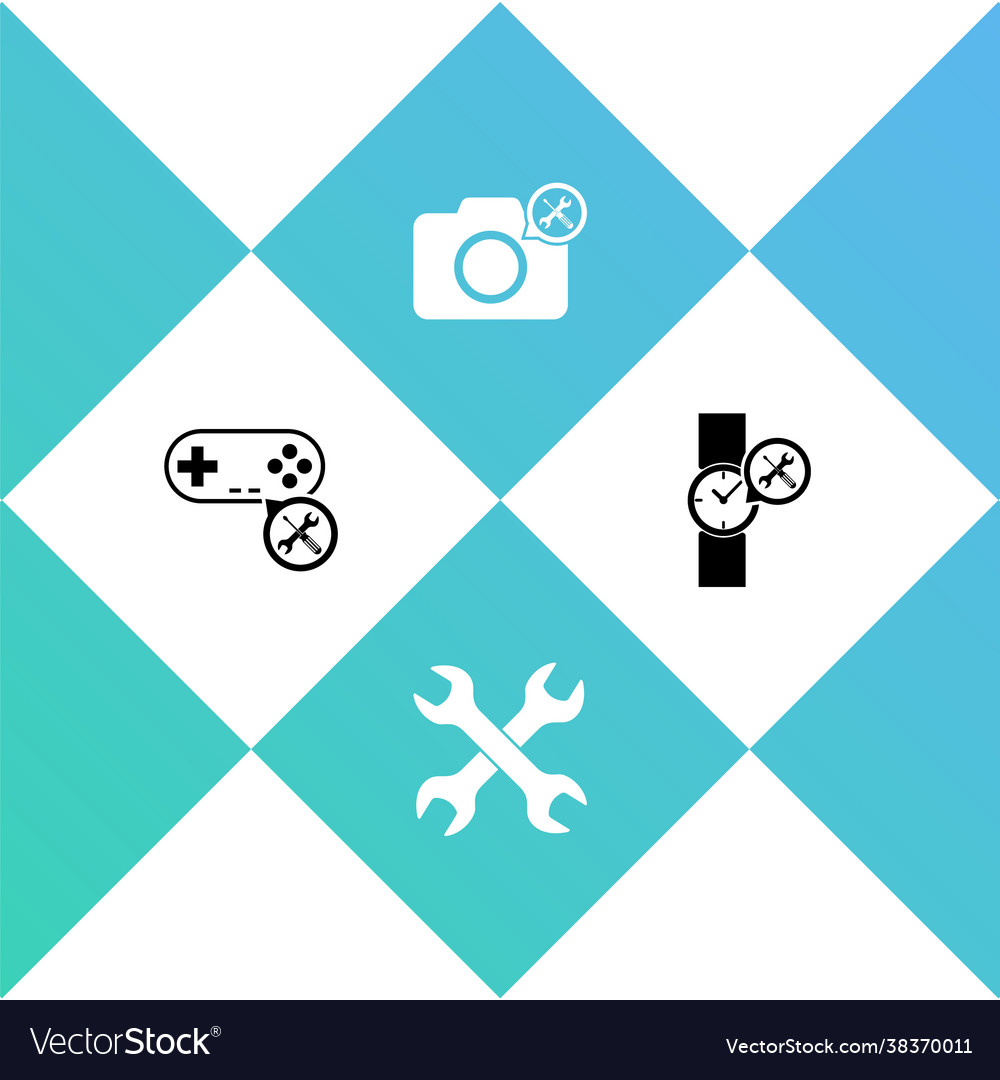 Set gamepad service crossed wrenchs photo camera Vector Image Set gamepad service crossed wrenchs photo camera Vector Image