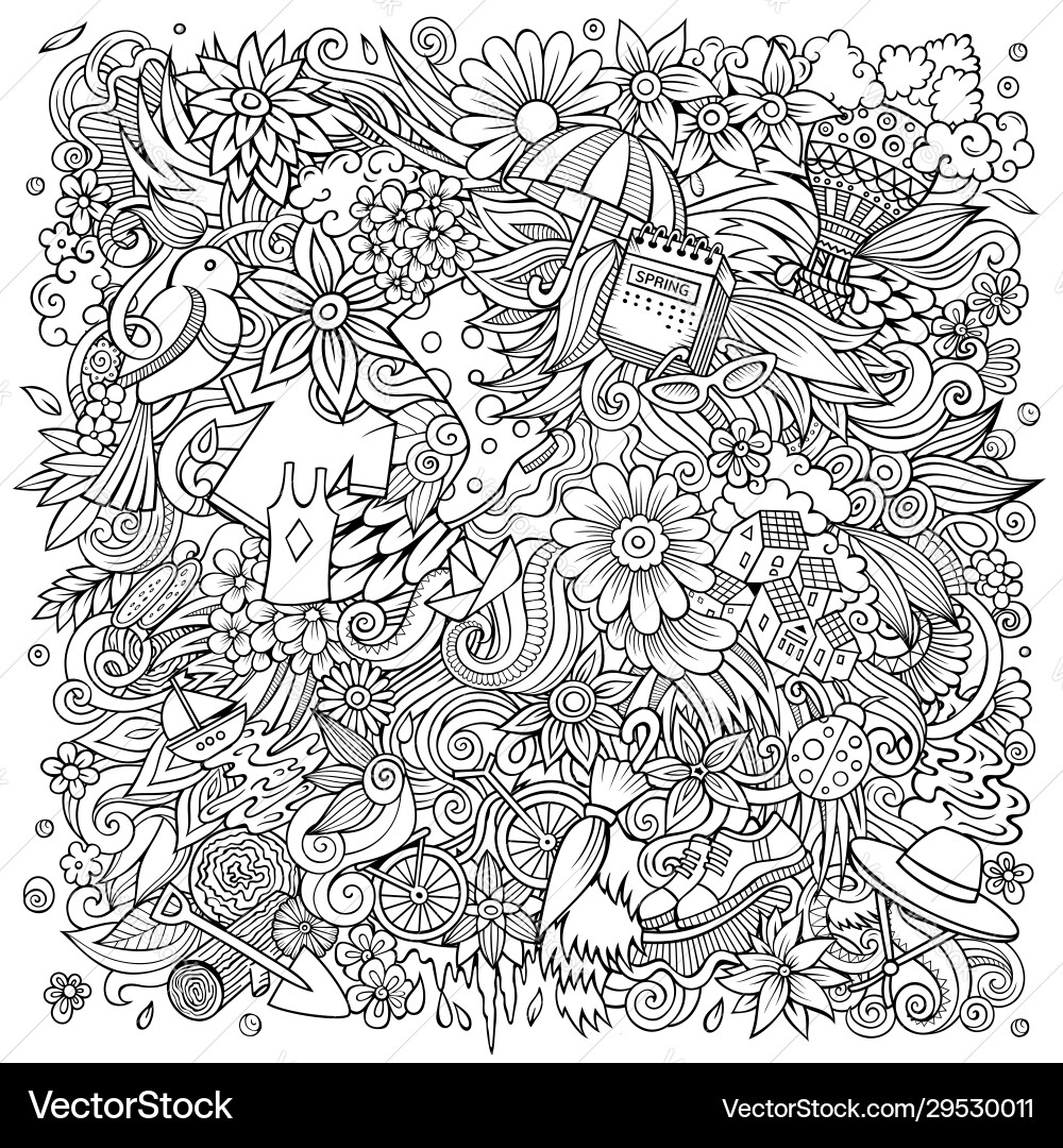 Spring hand drawn doodles Royalty Free Vector Image