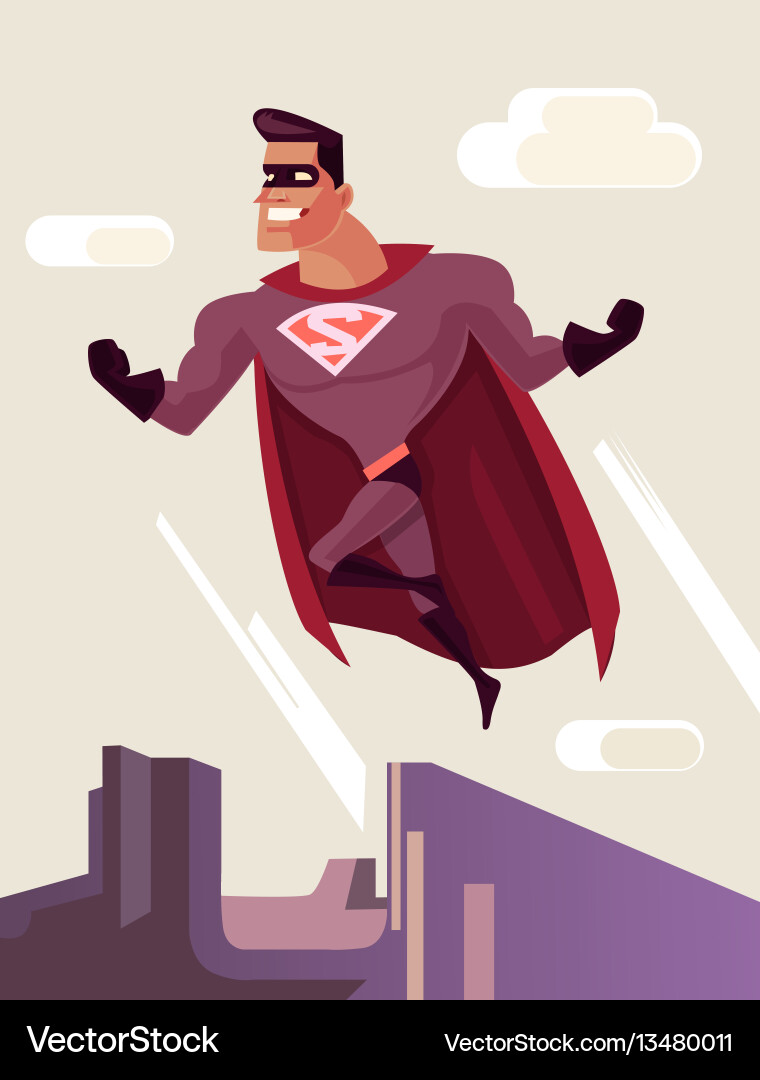 Superhero character jumping from roof Royalty Free Vector