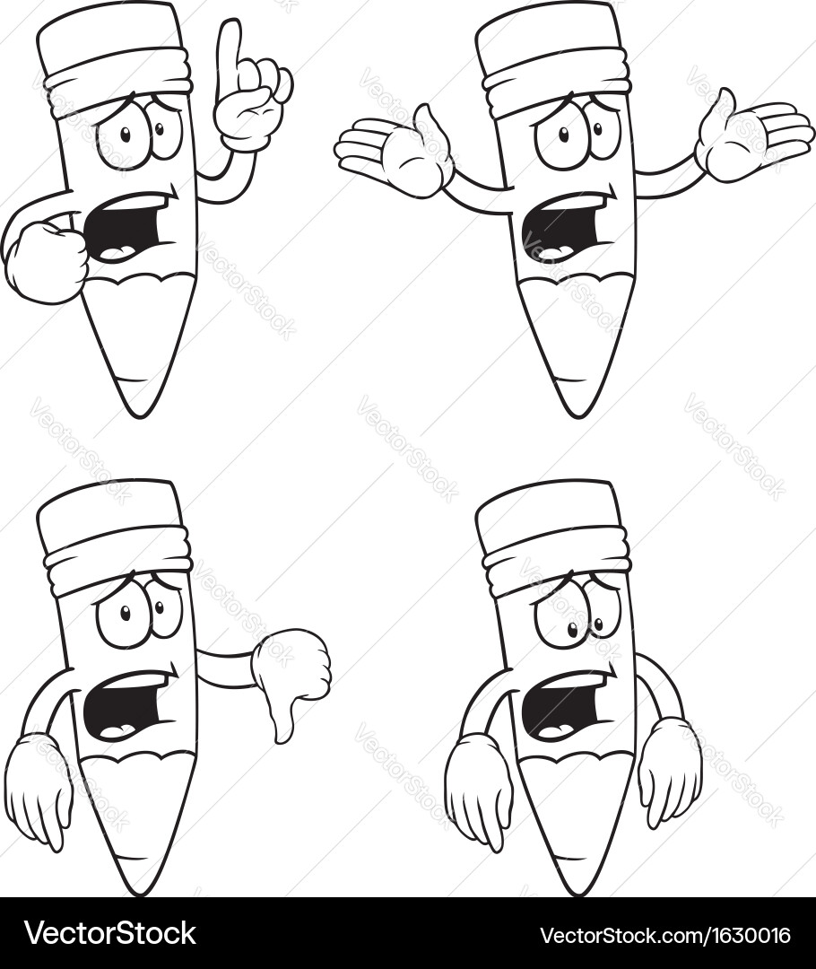 Black and white crying cartoon pencils set Vector Image