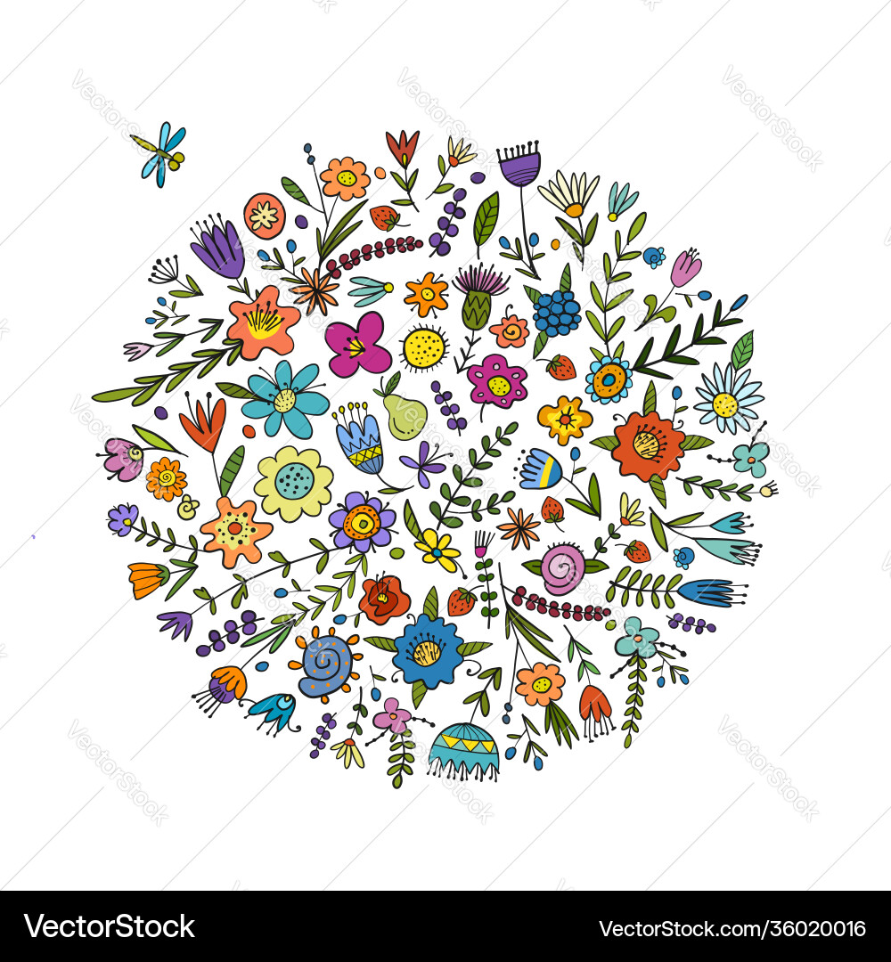 Greeting card with circle floral frame for your Vector Image