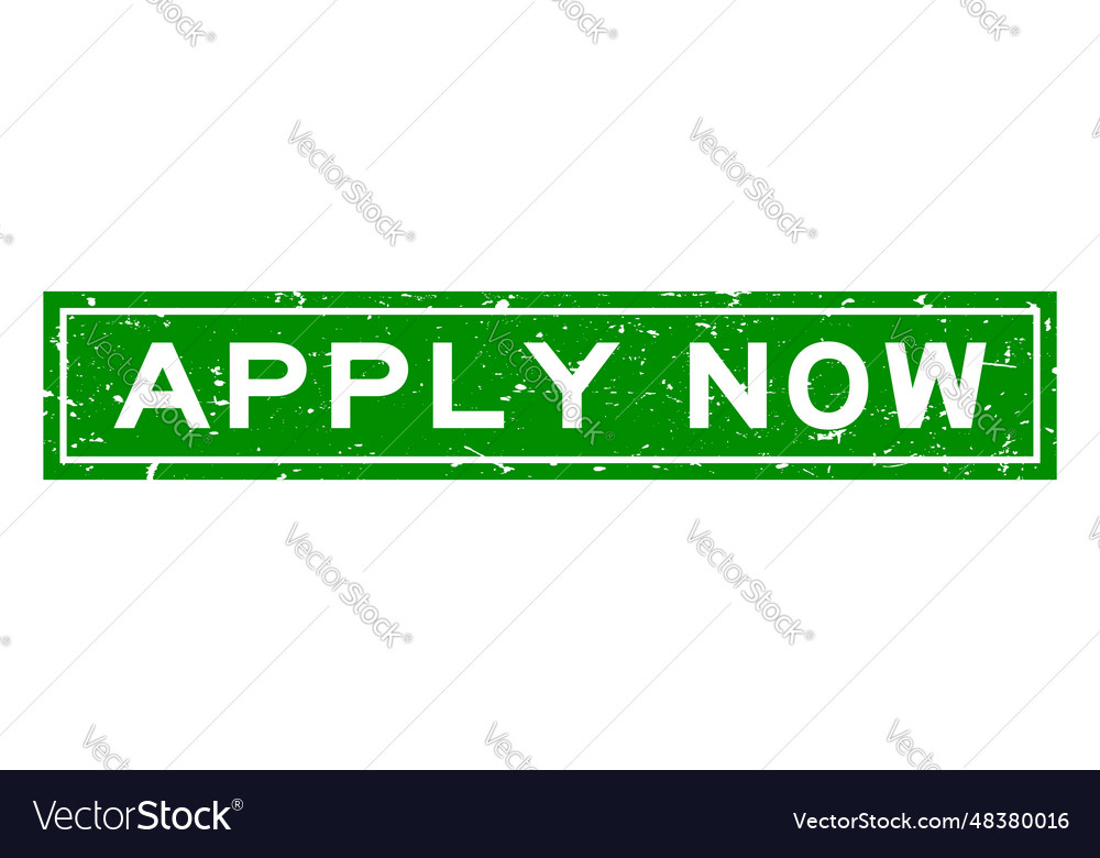 Grunge green apply now word square rubber seal Vector Image