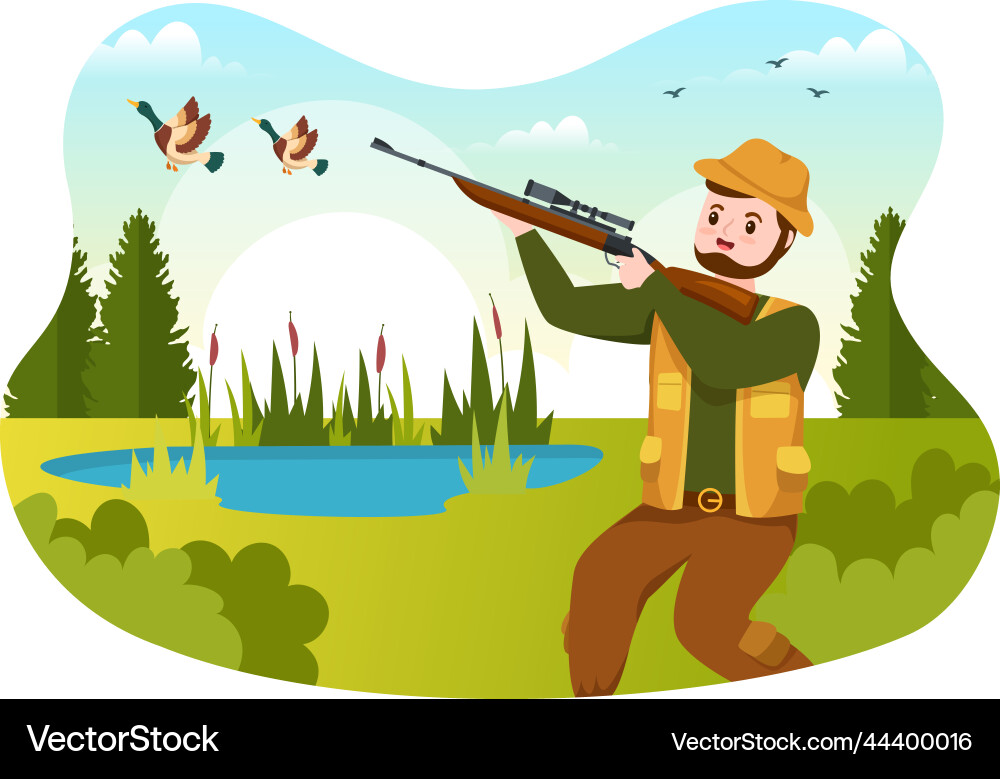 Hunter with hunting rifle or weapon shooting Vector Image