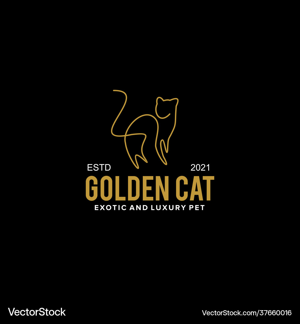 Mono line golden cat logo design template Vector Image