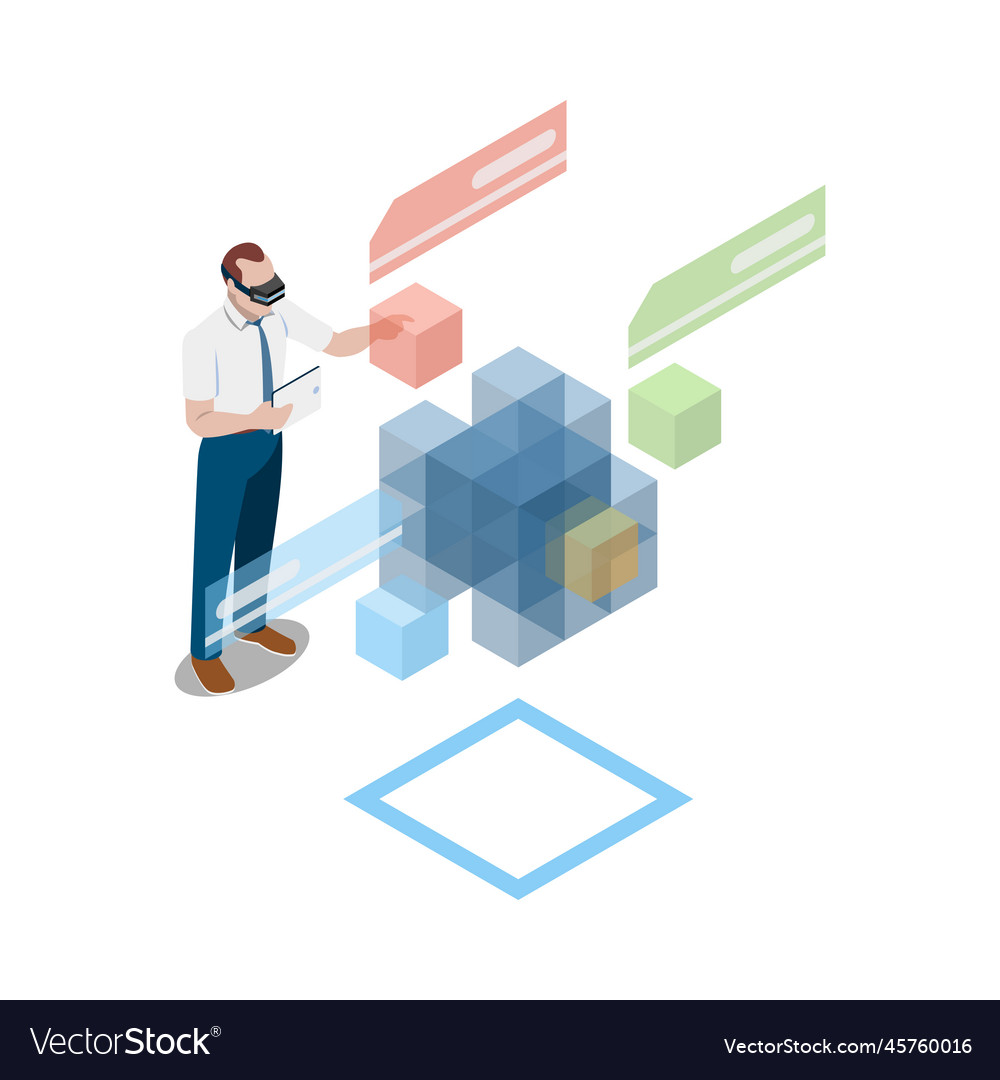 Vr moving boxes composition Royalty Free Vector Image