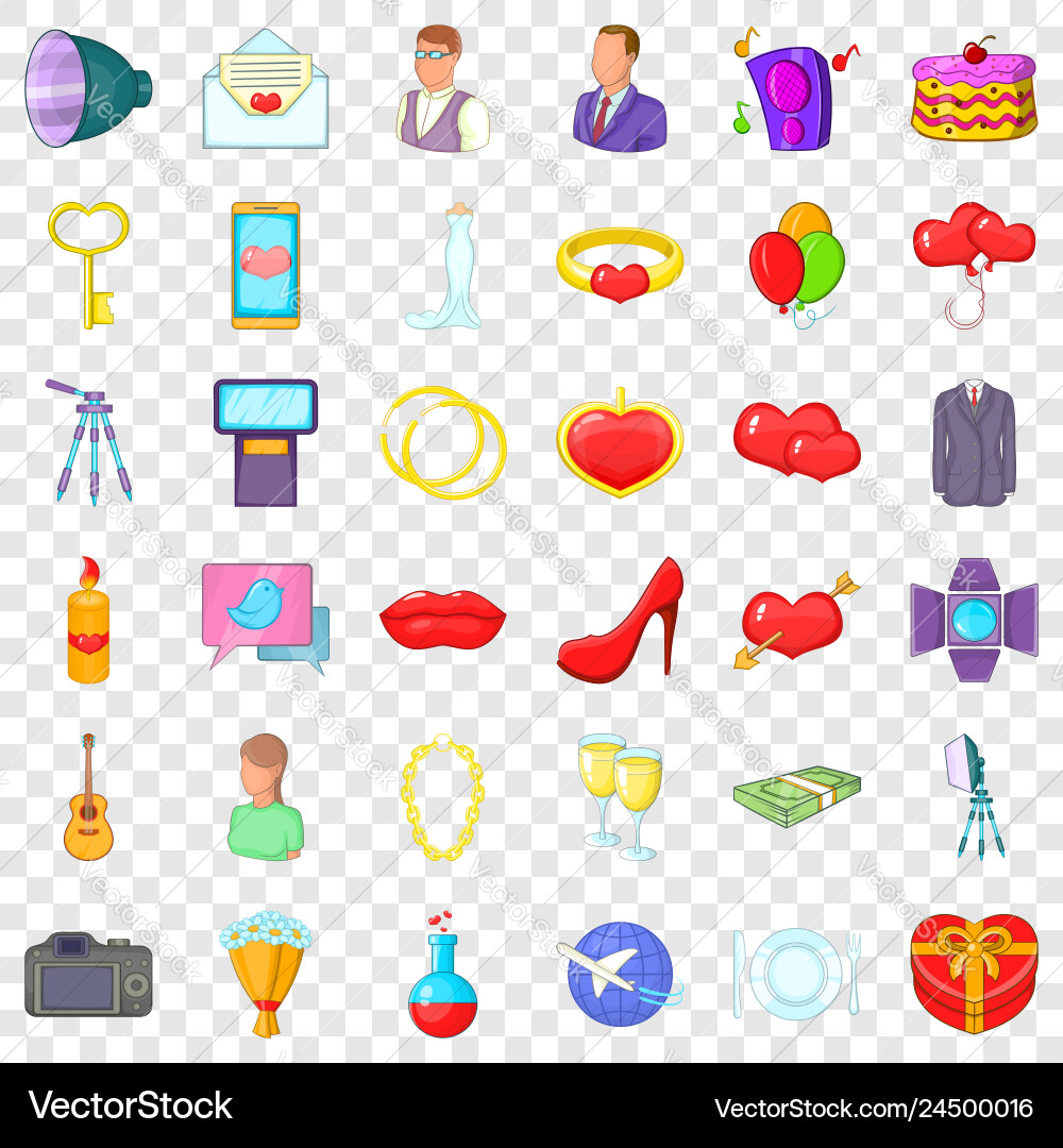 Wedding icons set cartoon style Royalty Free Vector Image