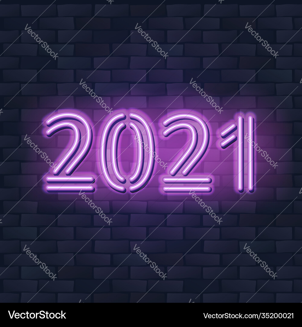 2021 new year concept with colorful neon lights Vector Image