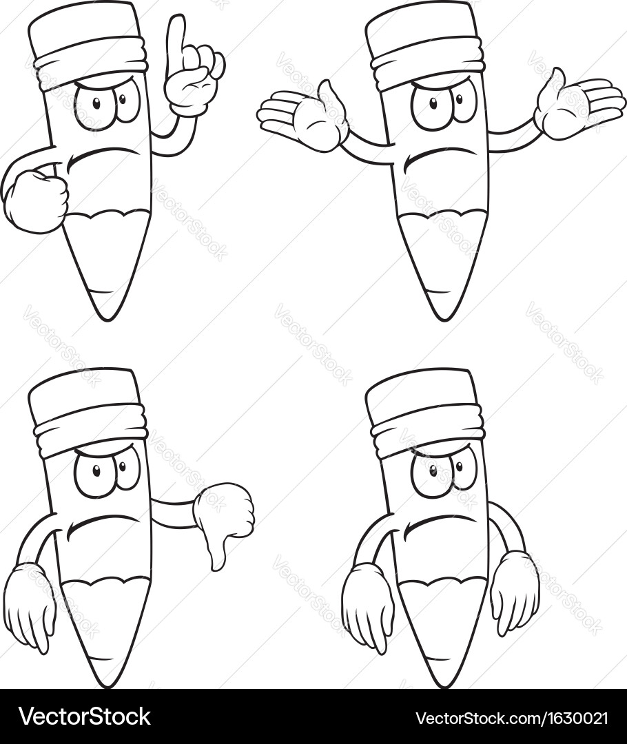 Black and white angry cartoon pencils set Vector Image
