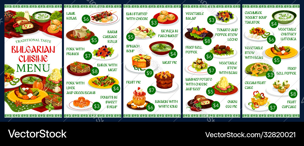 Bulgarian cuisine food restaurant menu template Vector Image