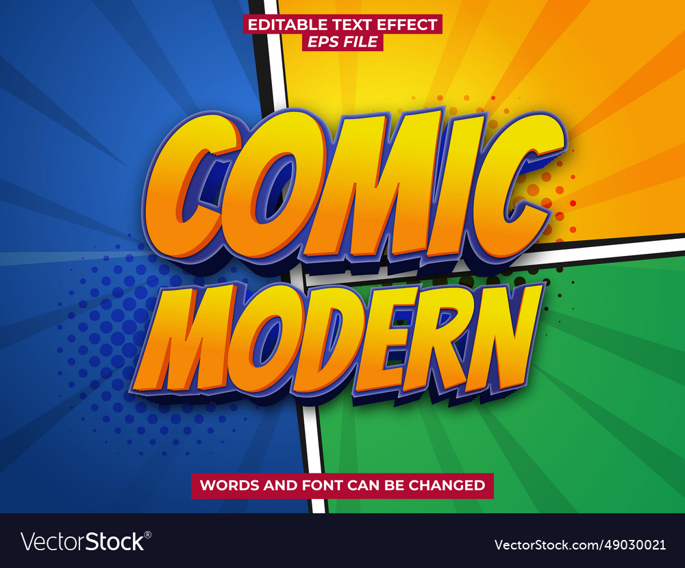Comic modern text effect font editable typography Vector Image
