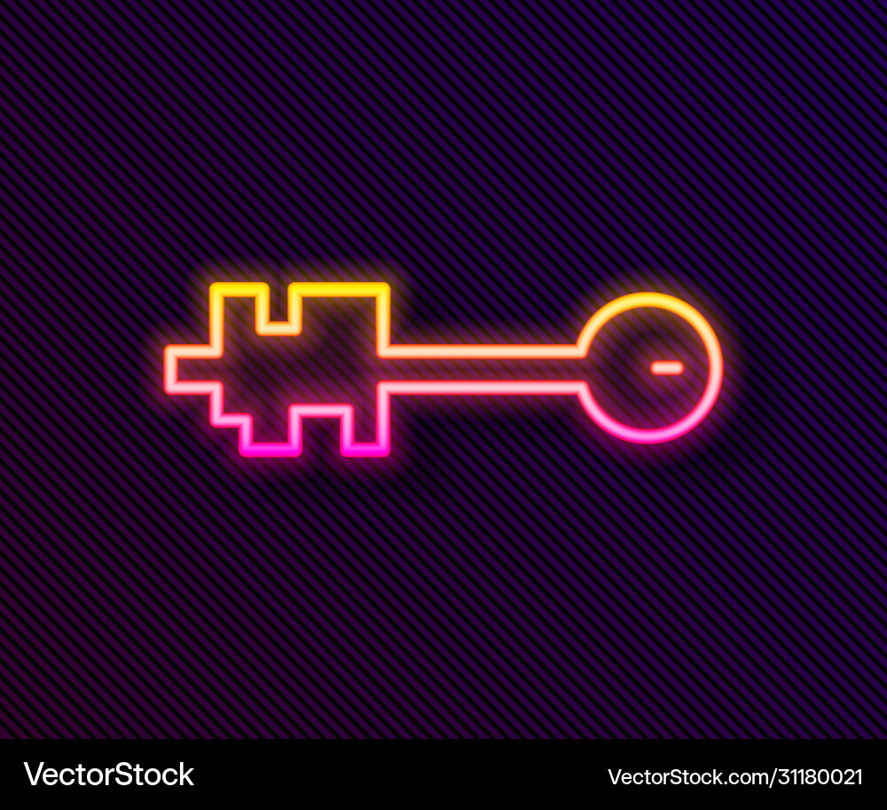 Glowing neon line old key icon isolated on black Vector Image