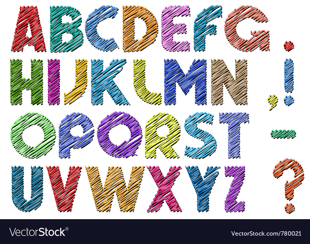 Multicolor scribble alphabet Royalty Free Vector Image