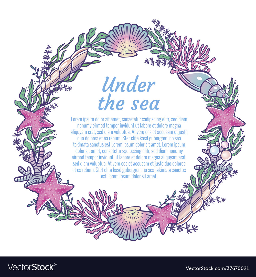 Sea elements composition border frame with space Vector Image