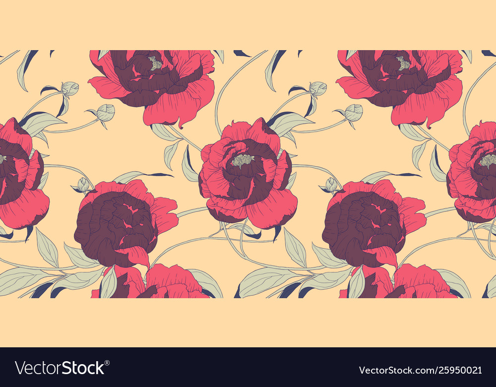 Seamless pattern hand drawn red peony flowers Vector Image