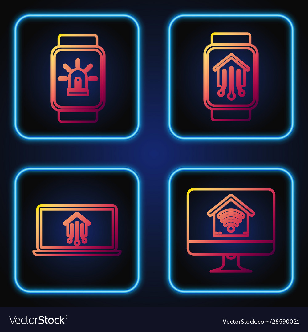 Set line computer monitor with smart home with wi Vector Image