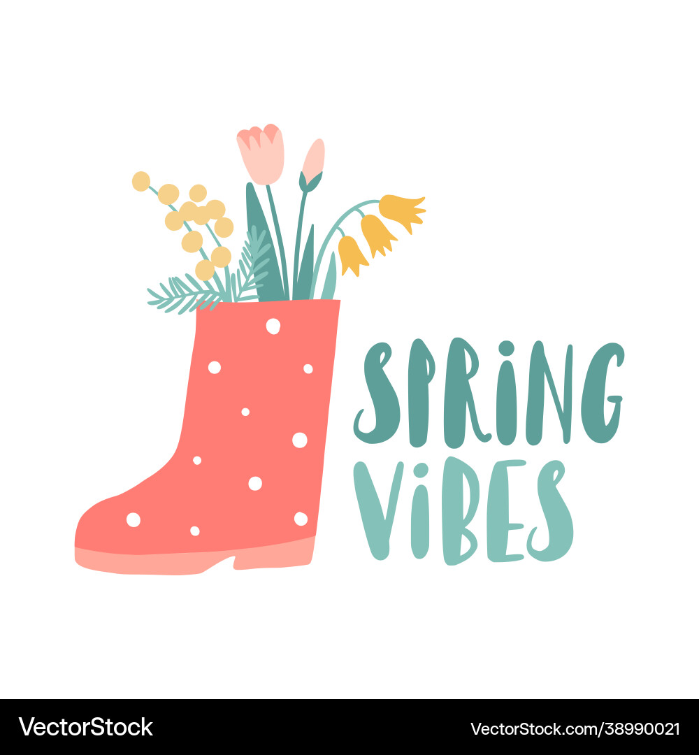 Spring vibes cute rain boots with flower bouquets Vector Image