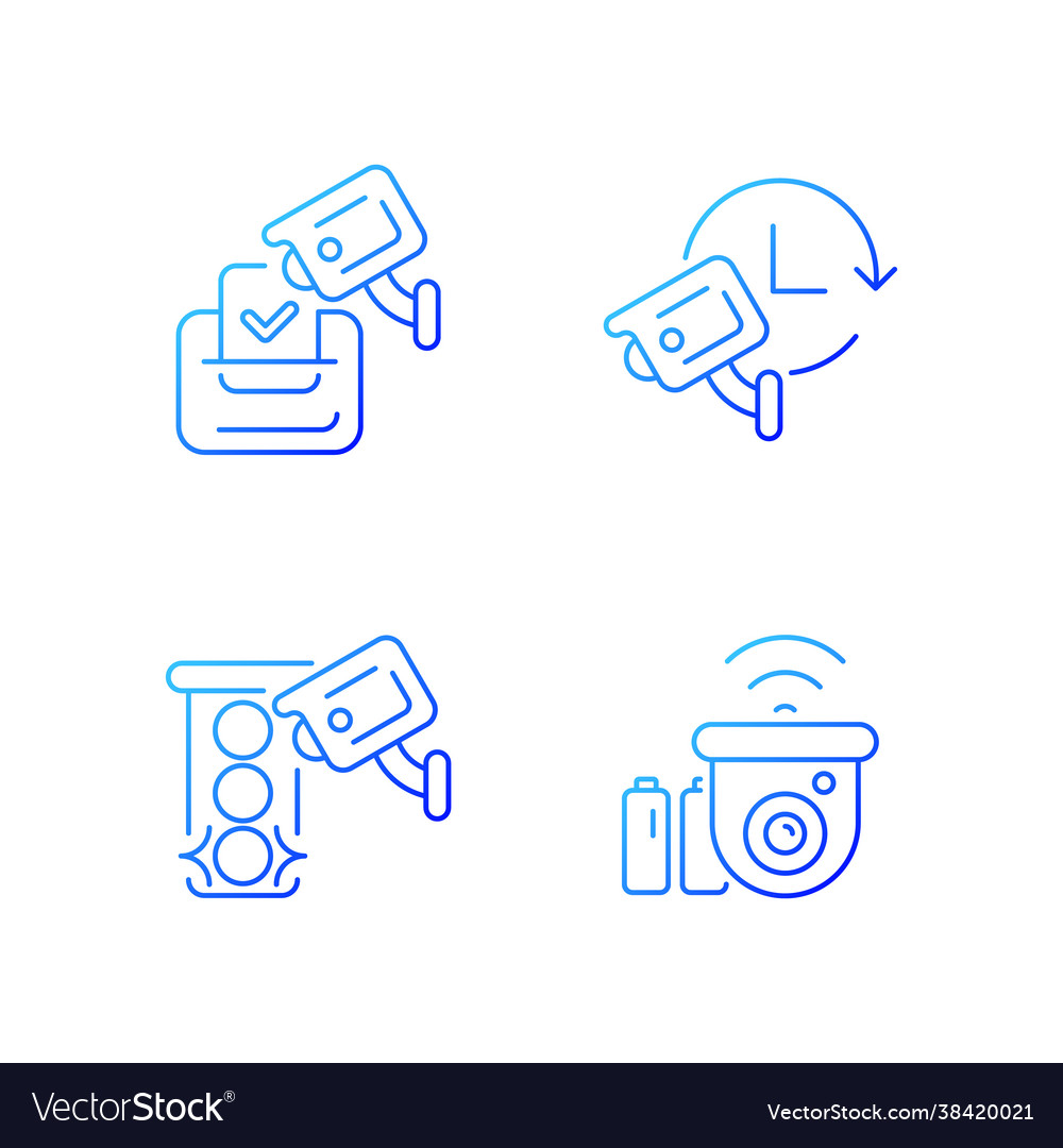 Surveillance system gradient linear icons set Vector Image