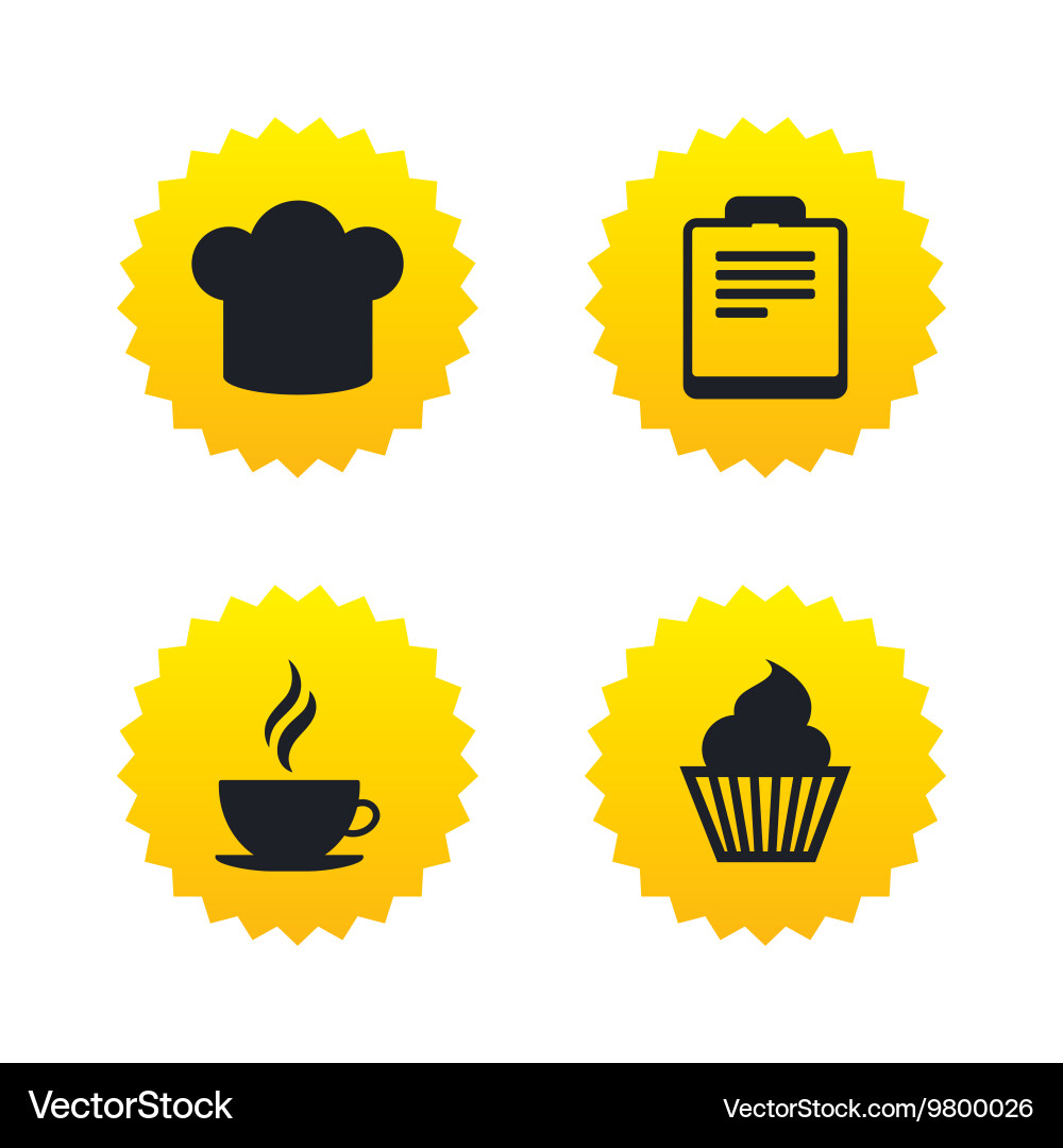 Coffee cup icon chef hat symbol muffin cupcake Vector Image