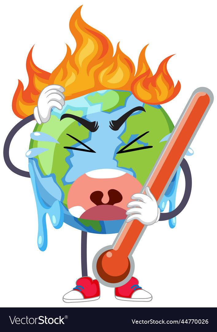 Crying earth cartoon character from greenhouse Vector Image