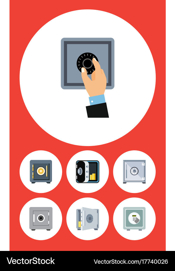 Flat icon strongbox set of safe strongbox closed Vector Image