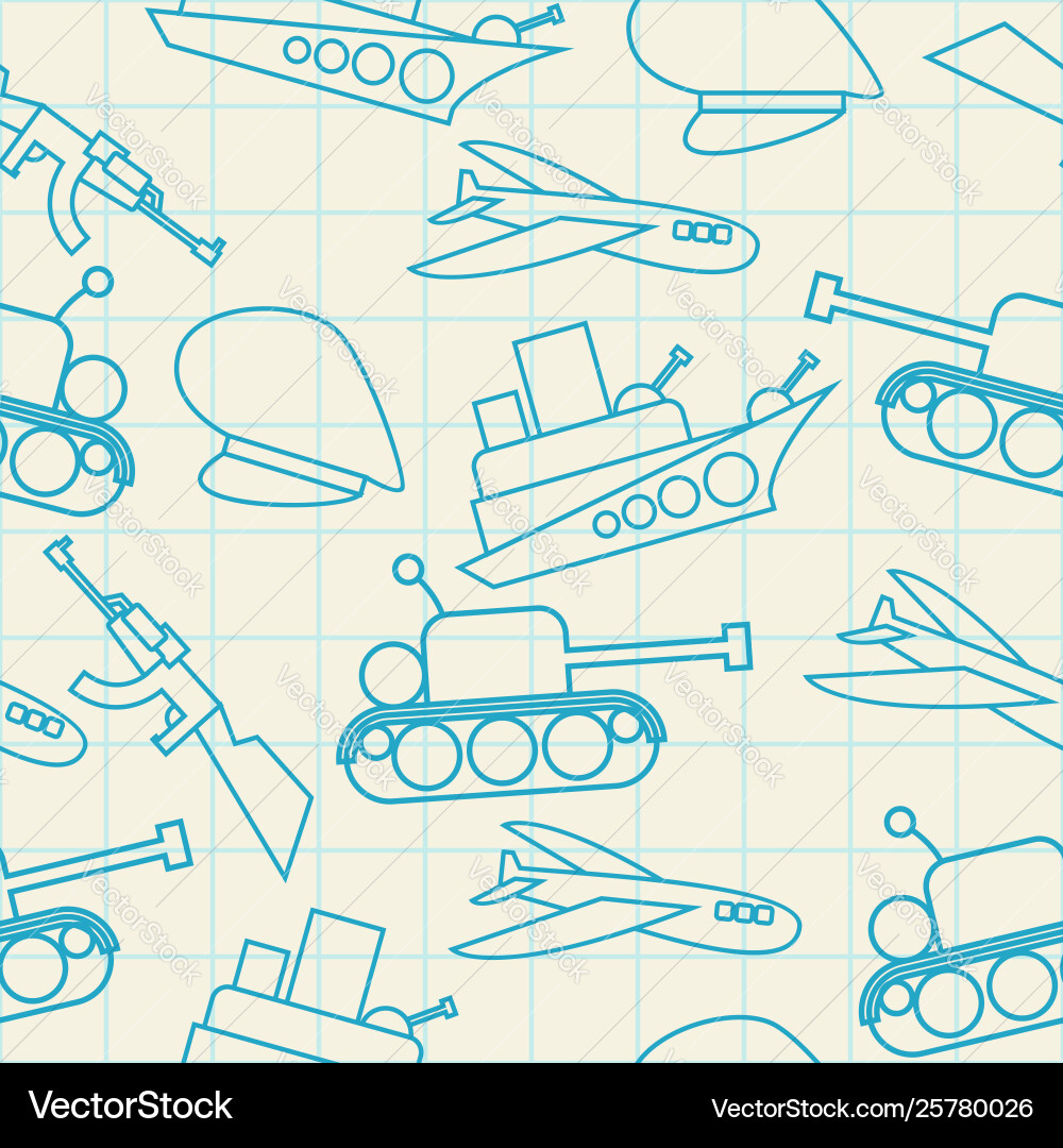 Military hand drawing in notebook paper seamless Vector Image