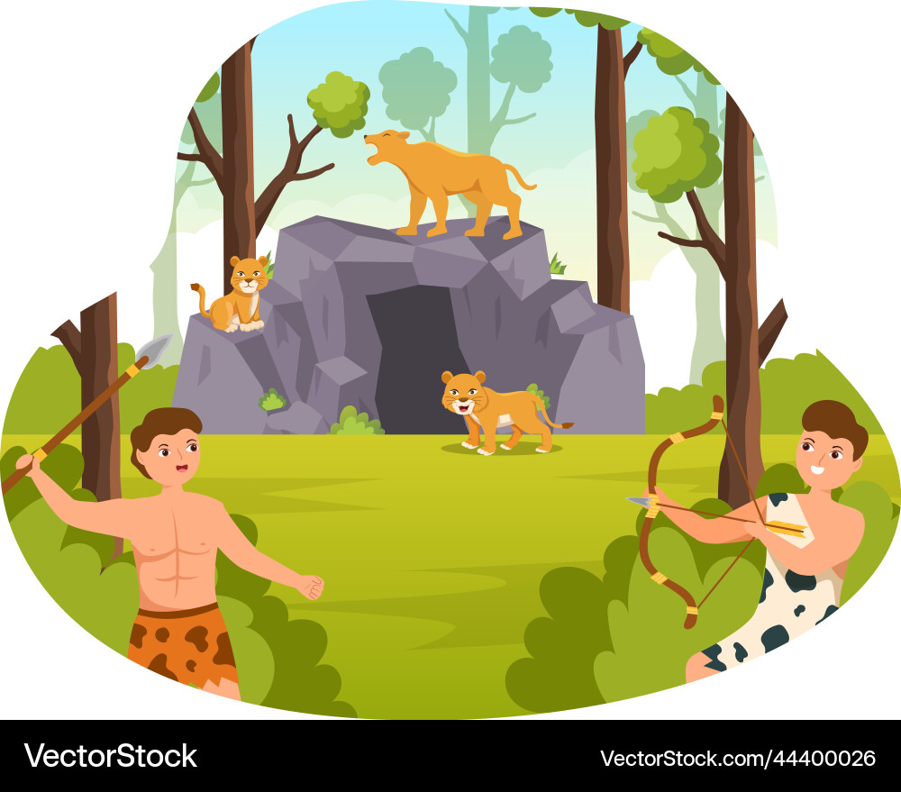 Prehistoric stone age tribes hunting large Vector Image