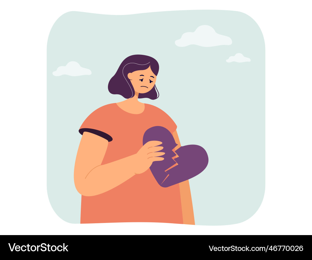 Sad depressed woman holding broken heart Vector Image