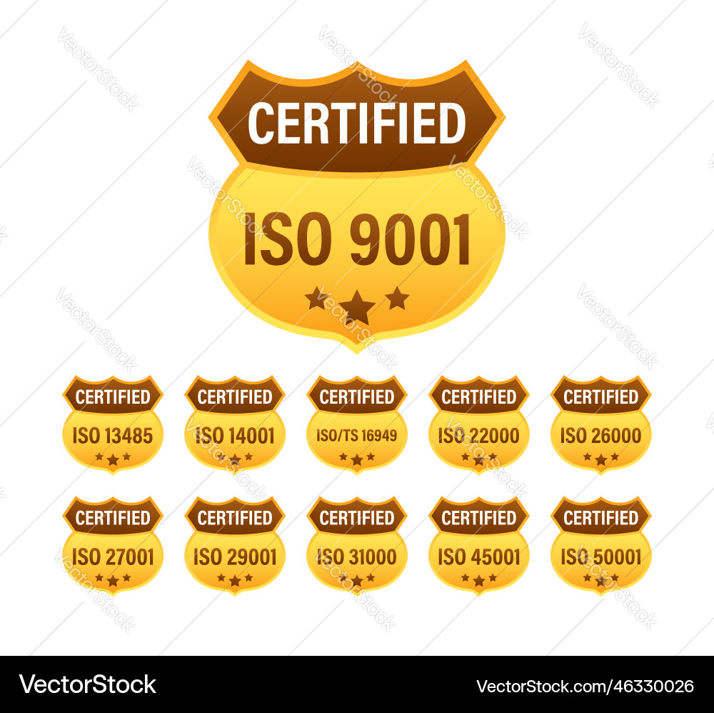Set of iso certification stamp and labels Vector Image