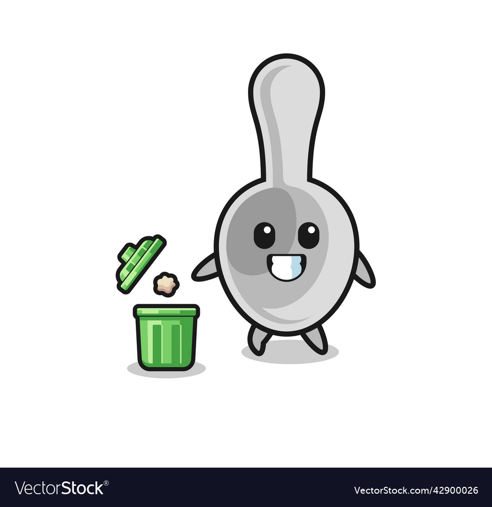 Spoon throwing garbage in the trash can Royalty Free Vector