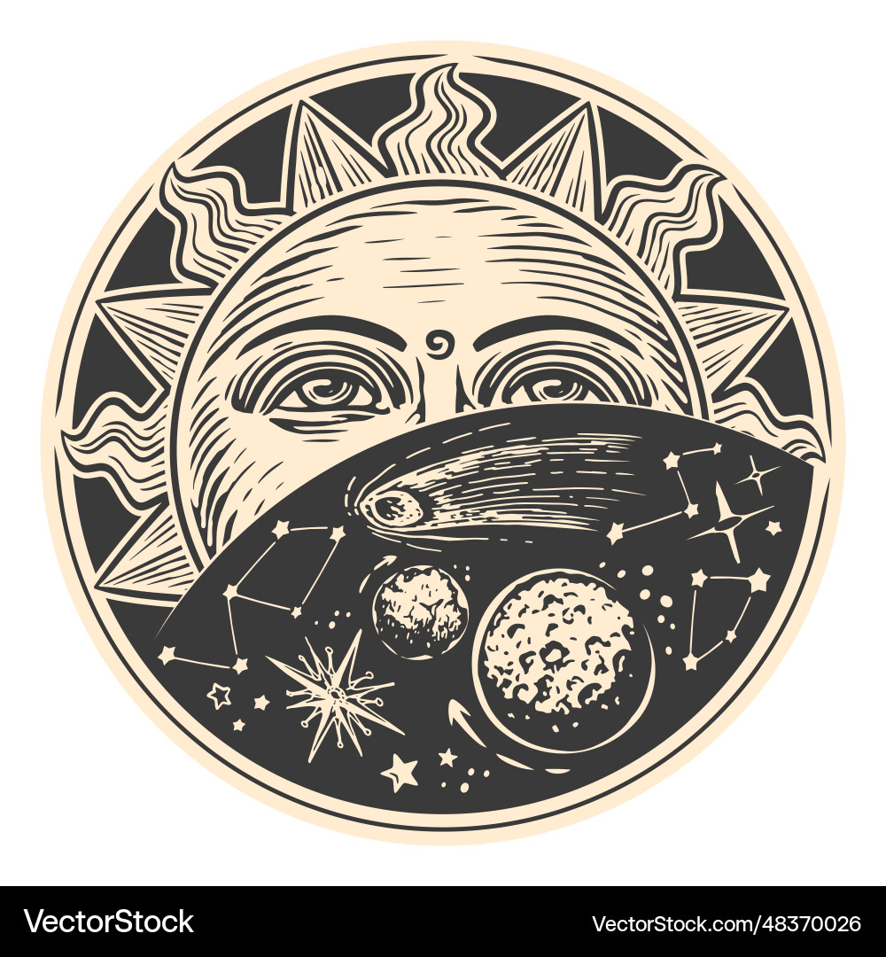 Sun and stars in space astrology concept Vector Image