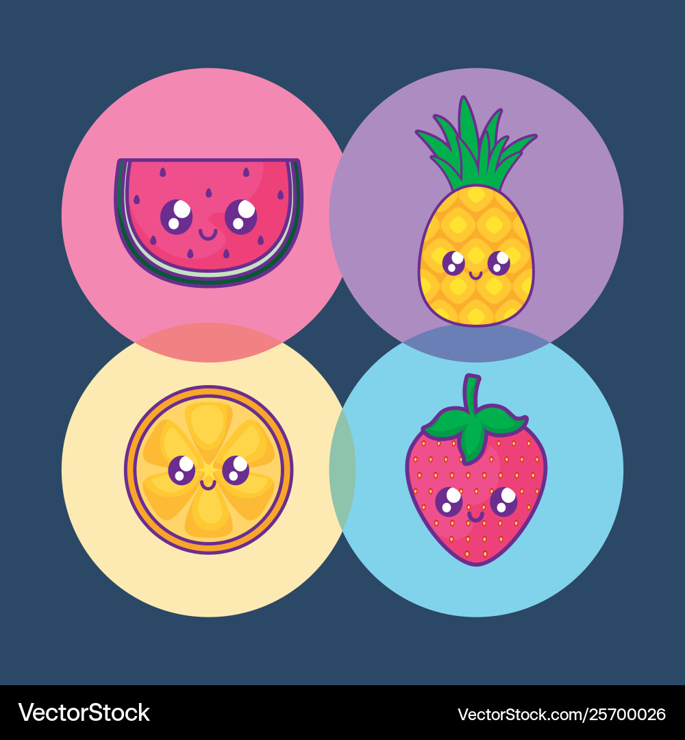 Watermelon with pineapple and set fruits Vector Image