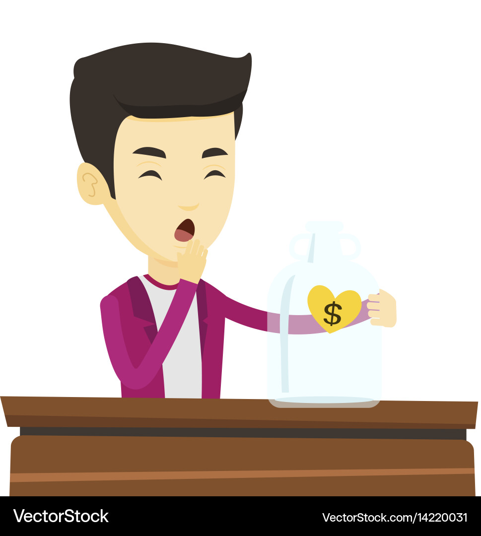 Bankrupt man looking at empty money box Royalty Free Vector