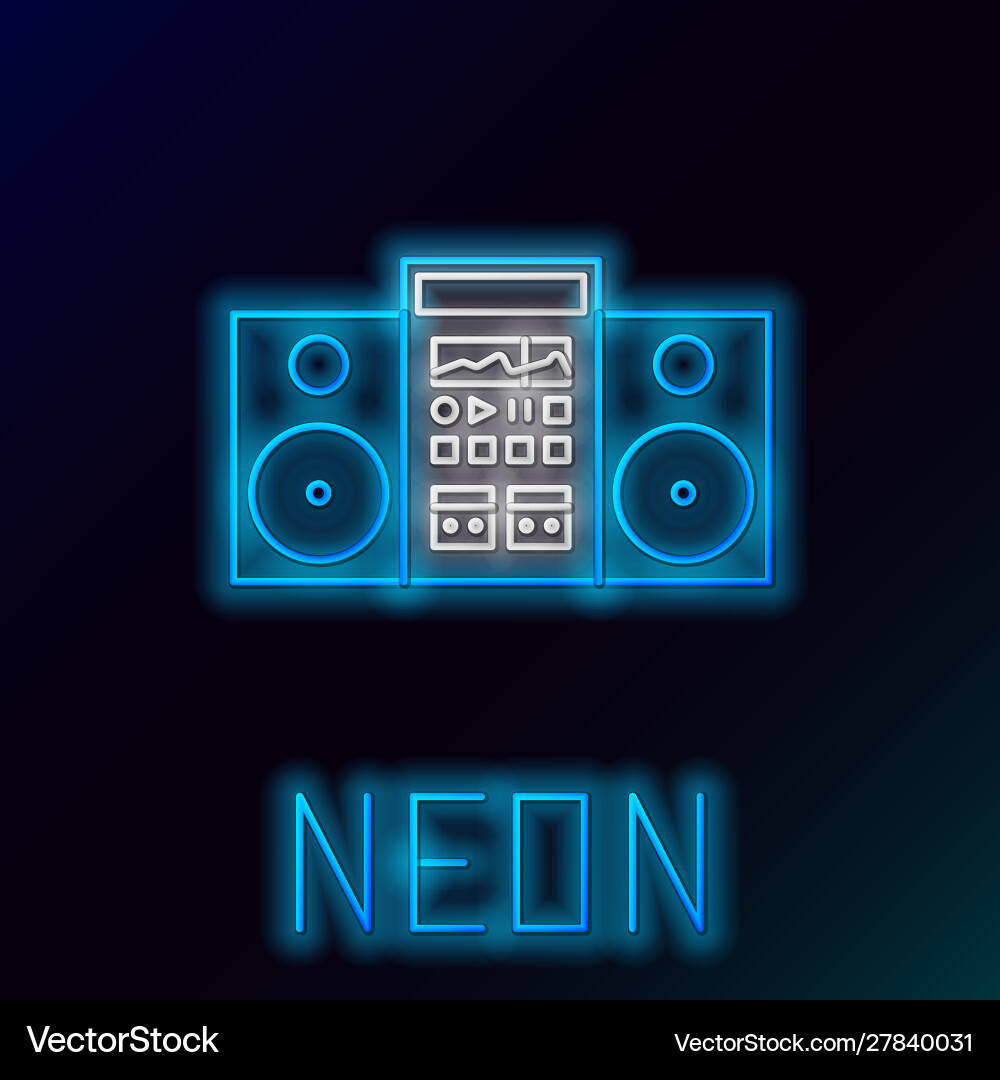 Blue glowing neon line home stereo with two Vector Image